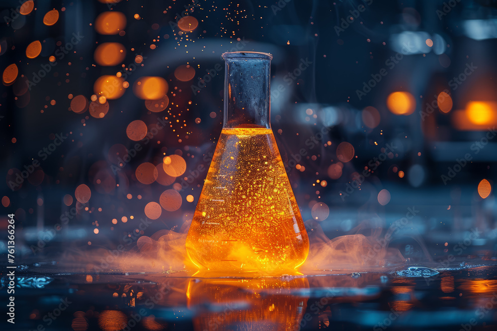 A glass beaker filled with bubbling chemicals, exemplifying the dynamic ...