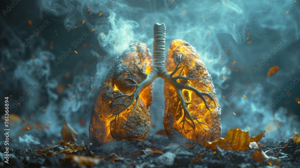Unhealthy, sick lungs with poor air quality. Human lungs and bronchial ...