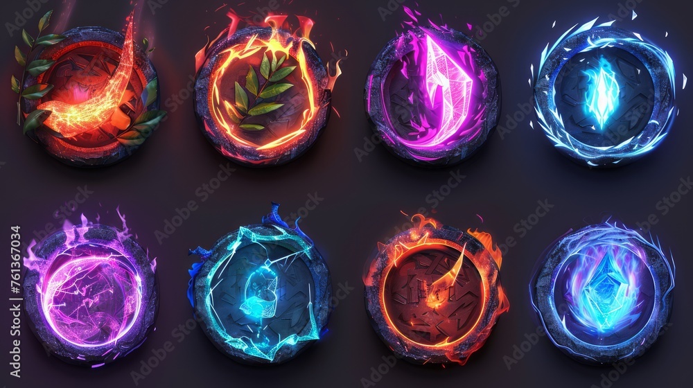 Set of stone runes, isolated. Druid runes for game with different magic ...