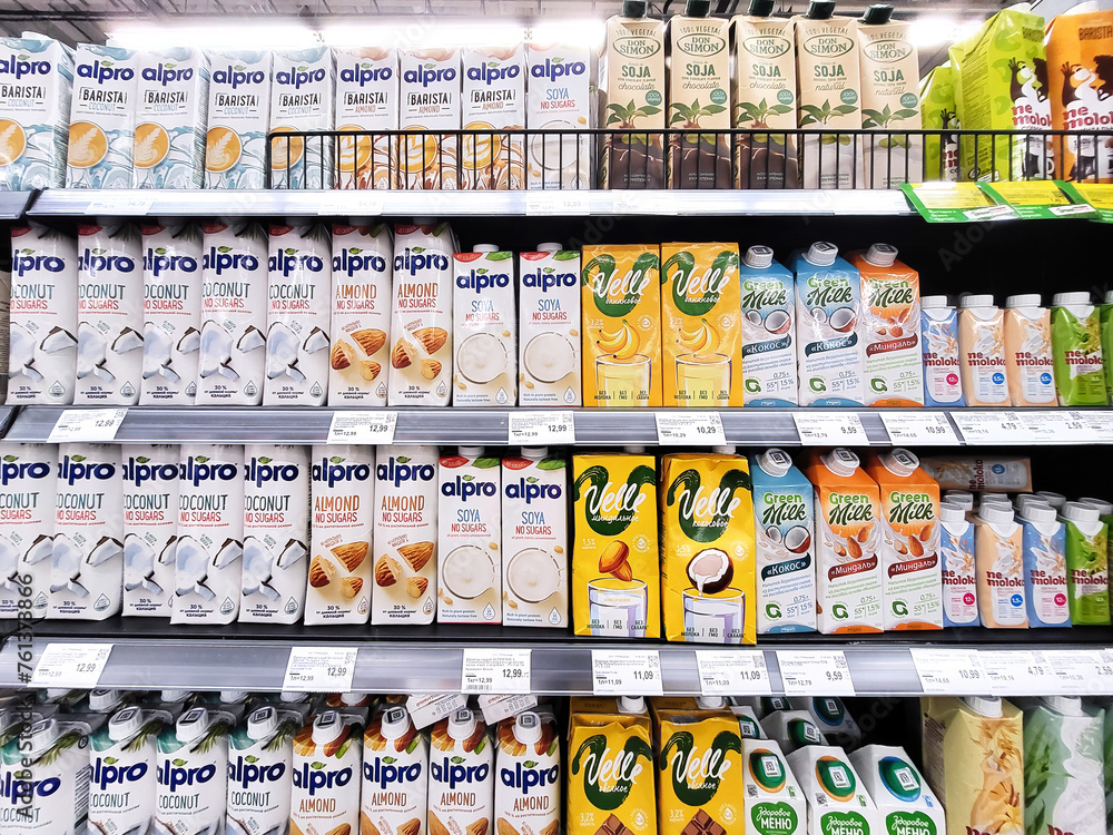 Minsk, Belarus. Sep 20, 2022. Alpro Soya milk packs products on shelf ...