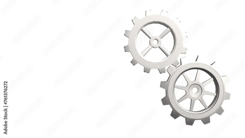 Two gear turning on white background, 4k animation. Rotating realistic ...