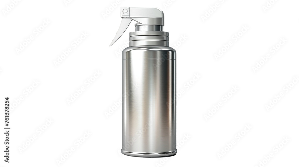 Silver metal can with a spray nozzle, deodorant packaging isolated on ...