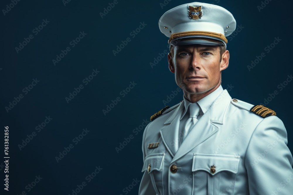 Navy officer in pristine white dress uniform posing with a confident ...