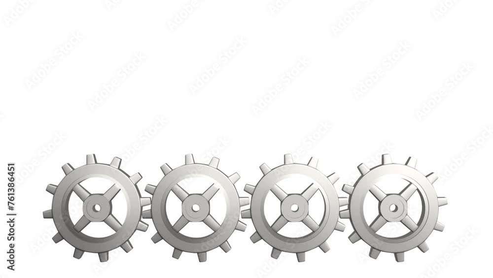 Four gear turning on white background, 4k animation. Rotating set of ...