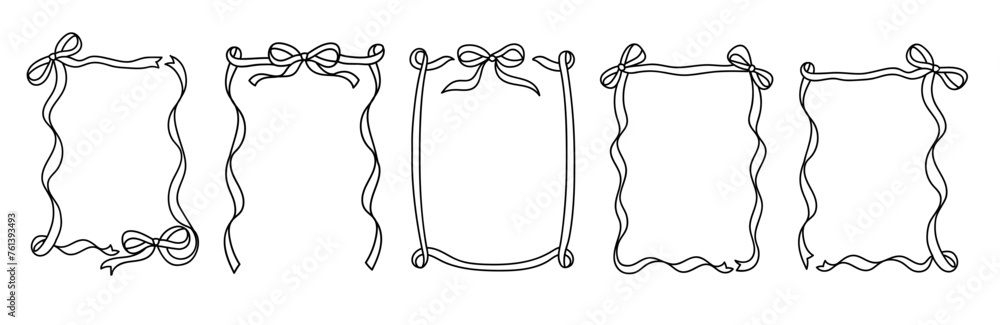 Wavy bow border frame. Set of simple elegant hand drawn illustrations ...