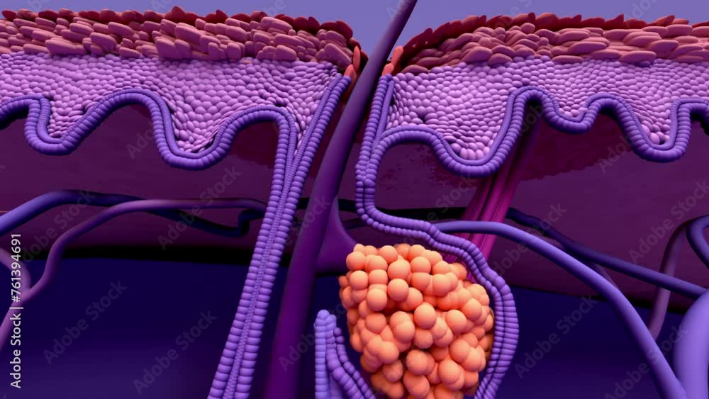 Formation of skin acne or pimple. The sebum in the clogged pore ...