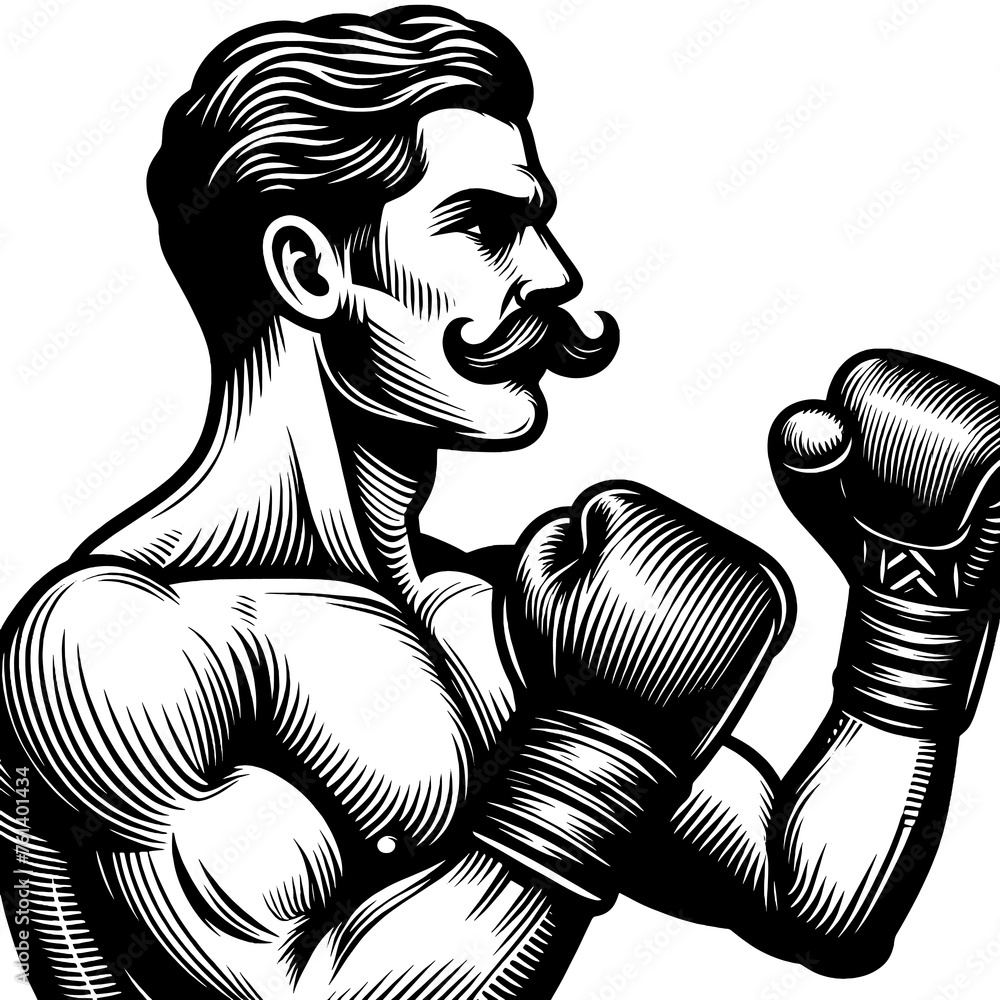 Old fashioned Vintage Boxer with Gloves gentleman man classic mustache ...