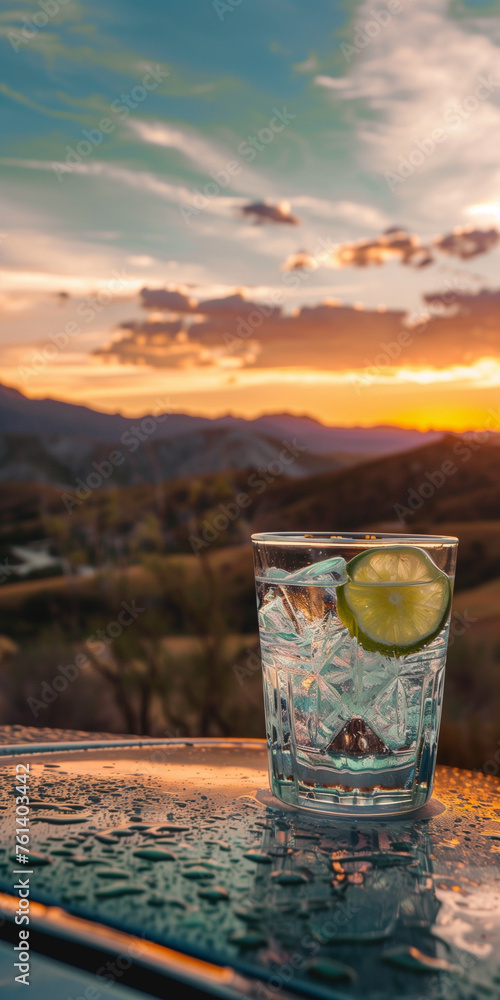 Mobile vertical wallpaper photograph of a gin tonic sparkling cocktail ...