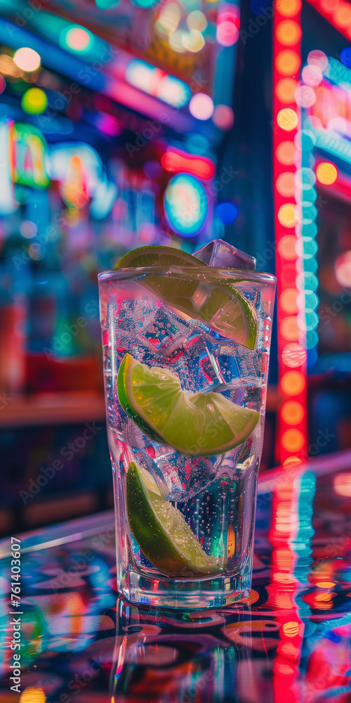 Mobile vertical wallpaper photograph of a gin tonic sparkling cocktail ...