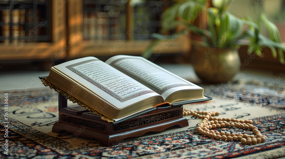 Islamic concept - The Holy Al Quran with written Arabic calligraphy ...