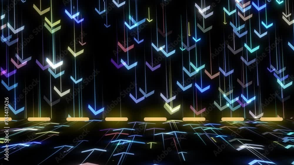 Arrow Sign Animation On Black Bg, Neon Arrow Direction Sign Falling ...