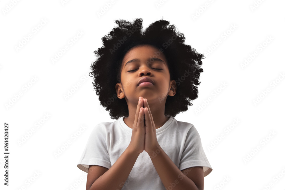 Cute black child Praying. Curly hair. Transparent background PNG ...