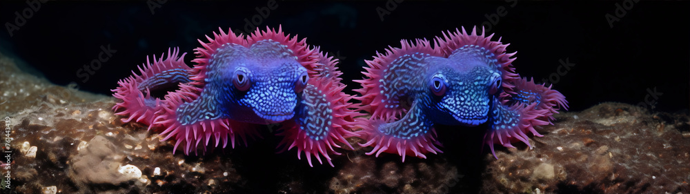 Underwater photography of two colorful sea creatures with pink ...