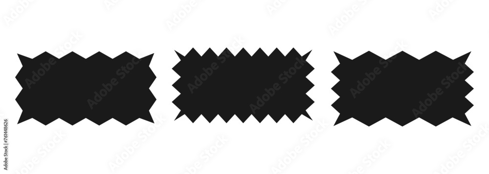 Rectangle with zig zag edge.A set of uneven zigzag rectangular shapes. Black color. Isolated ...