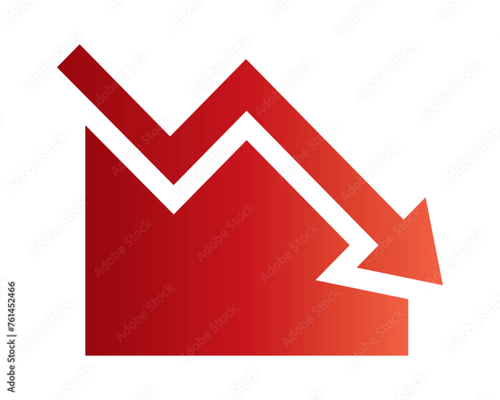 Red arrow going down stock icon on white background. Bankruptcy, financial market crash icon for ...