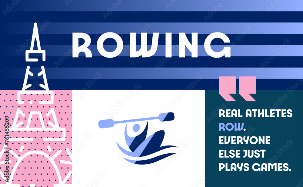 Vector banner with sports symbol and icon of a rower holding oars above ...