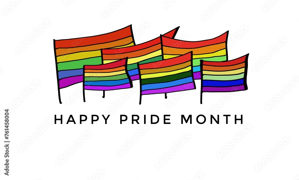 Hand drawn picture of rainbow colors flags. Happy Pride Month. Concept ...