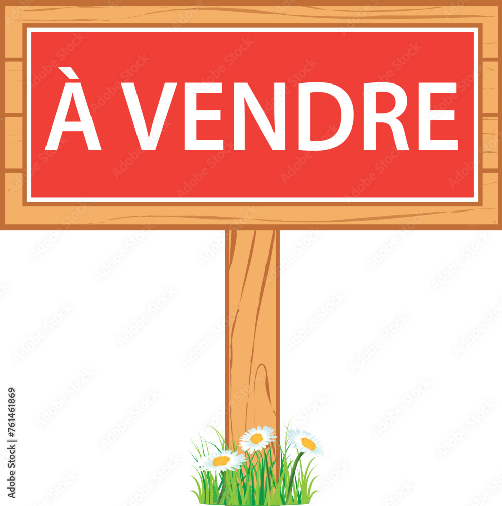 Panneau en bois avec écriteau à vendre. Illustration vectorielle ...