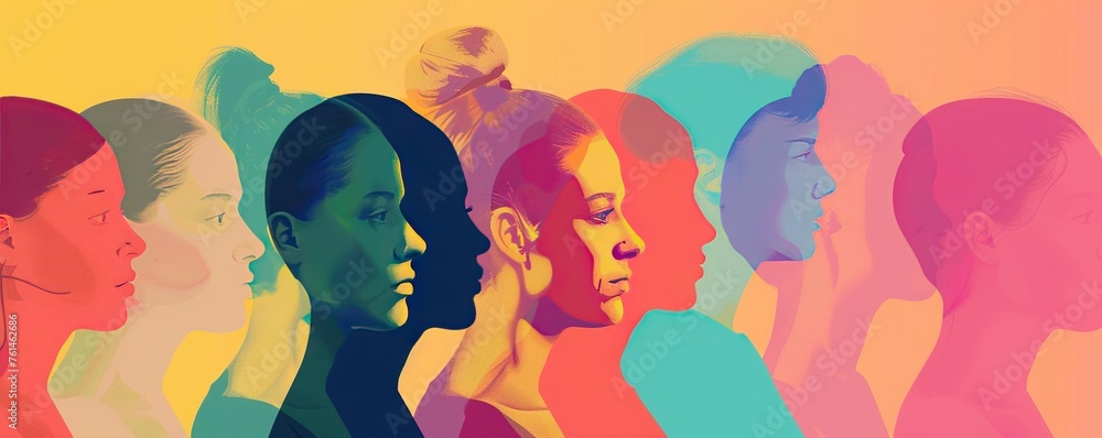 Extra-wide people Illustration of overlapping head profiles Stock Photo ...