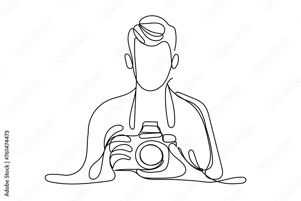 Line Art Photo Photographer Portrait. One Continuous Line Drawing ...