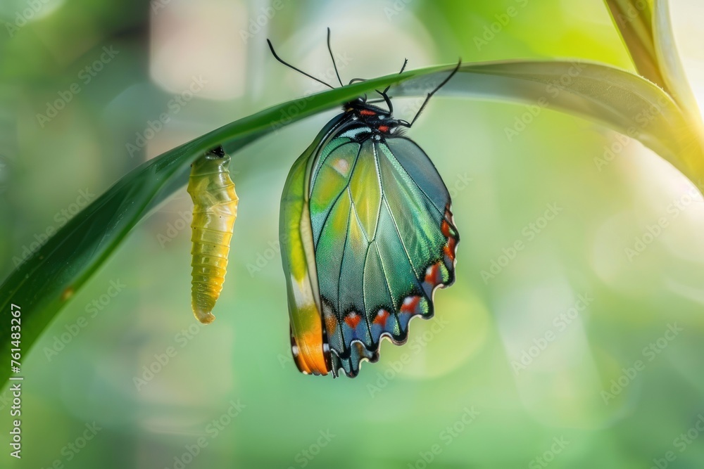 chrysalis with butterfly inside on nature background Stock Illustration ...