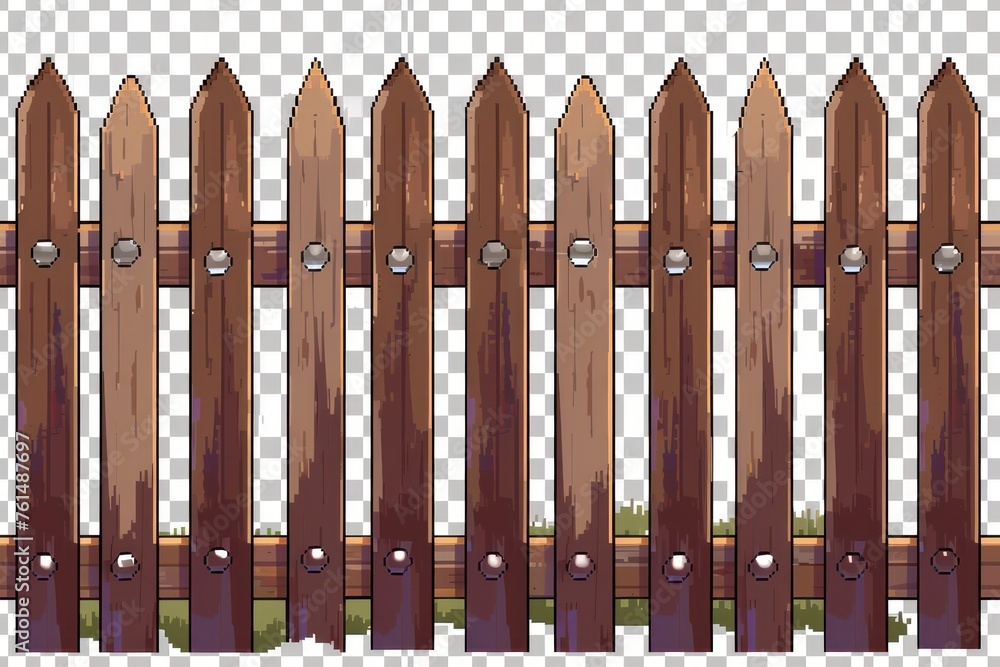 Cartoon and pixel art rendition of a wooden fence, perfect for use as ...