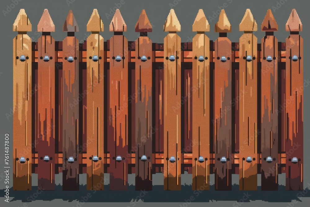 Cartoon and pixel art rendition of a wooden fence, perfect for use as ...