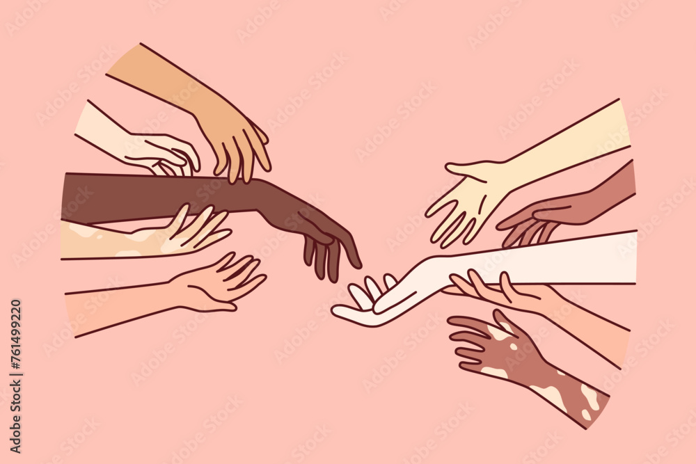 Poster Hands diverse people with different skin colors, for concept ...