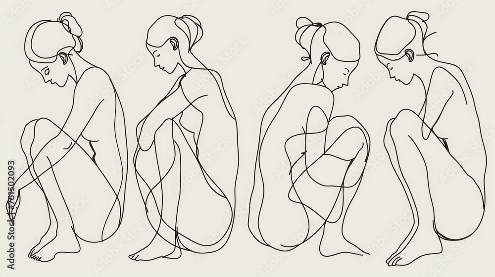 Simple Black And White Line Drawing Of A Woman Bending Down Suitable