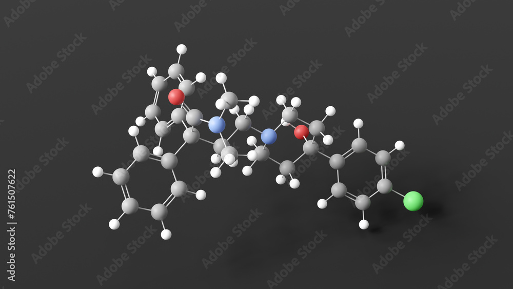 loperamide molecular structure, antidiarrhea agents, ball and stick 3d ...