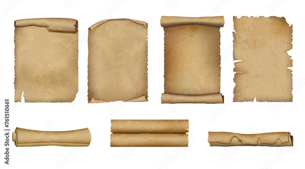 Old parchment. Paper scroll. Ancient papyrus. Page of vintage book or ...