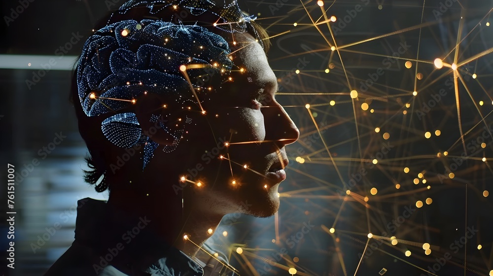 Man profile with neural network connections overlay - Image of a man's ...