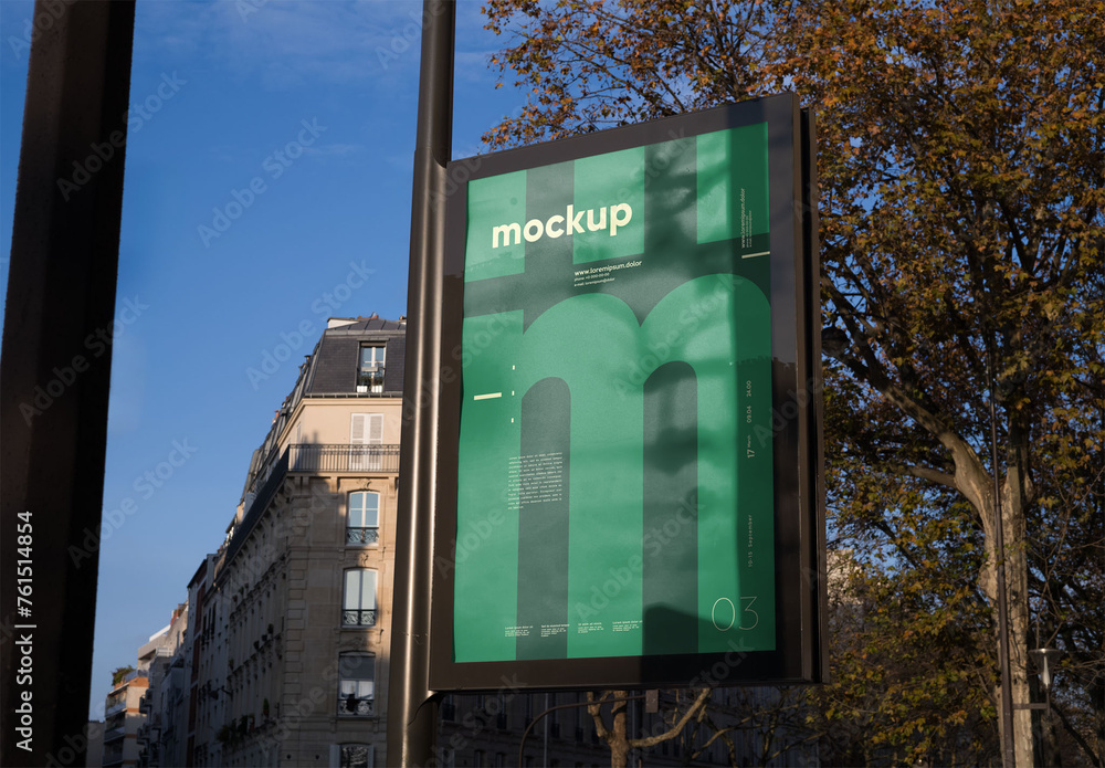Mockup of customizable vertical sign on lamp post Stock Template ...