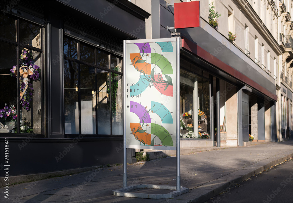Mockup of customizable vertical sign on pavement Stock Template | Adobe ...