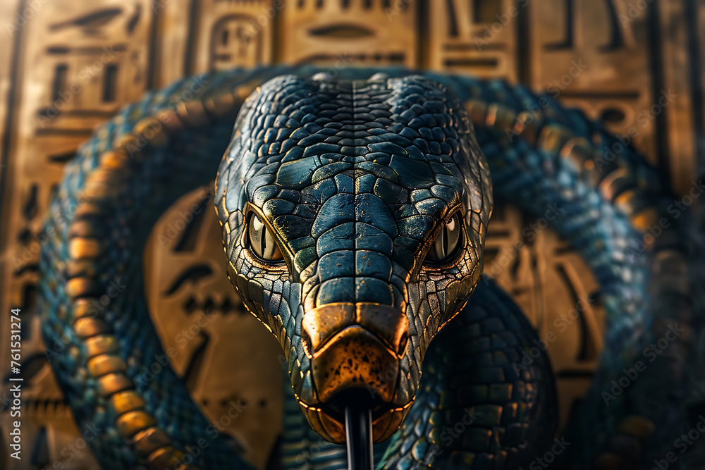 Mystical and enchanting image of a large, magical snake with iridescent scales, embodying allure ...