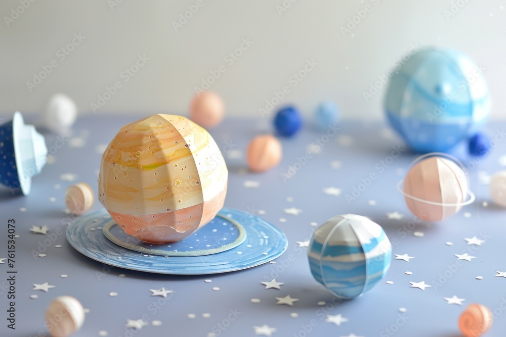 Papercraft art stock image of a solar system model planets and stars ...