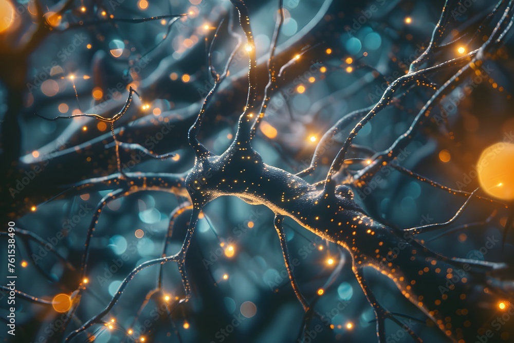 Illuminated Neural Network Synapses - Detailed render of neurons ... Illuminated Neural Network Synapses - Detailed render of neurons ...