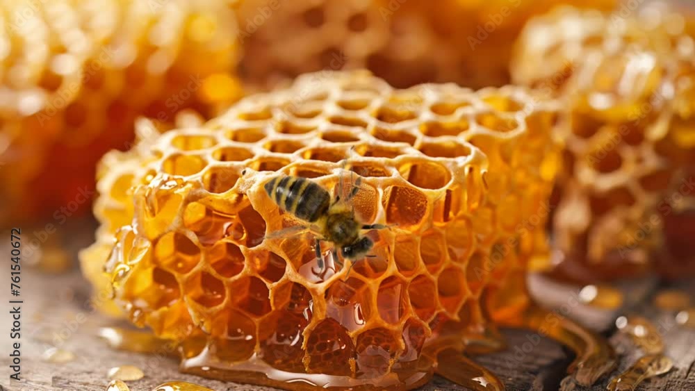 Beehive and honey with bee on it. seamless looping 4k time-lapse video ...