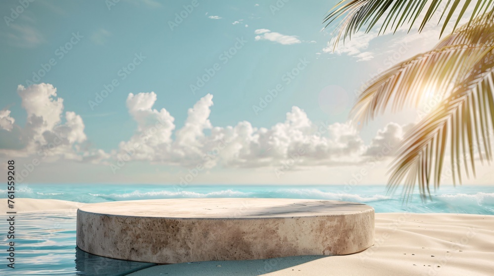 beach podium concept, Summer sand and tropical sea background with ...