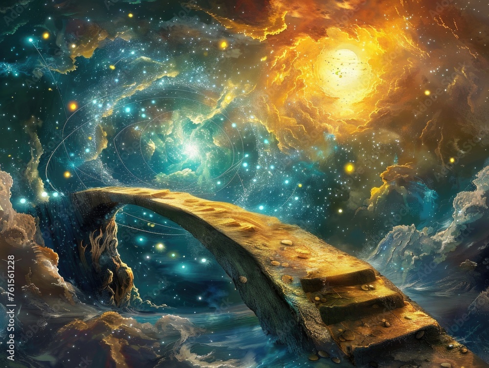 Astrology chart transforming into a bridge over cosmic void leading to ...