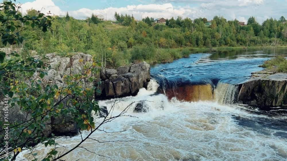 Voytsky padun waterfall in autumn. The famous powerful and wide ...