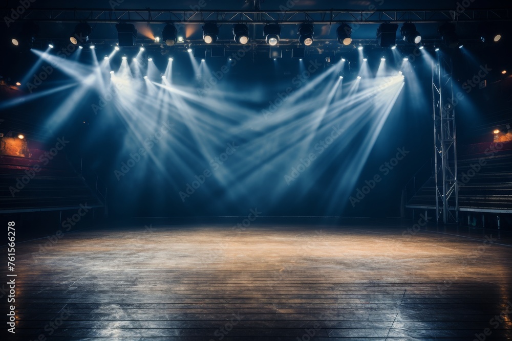 Modern dance stage lighting show with spotlight on empty stage in cool ...
