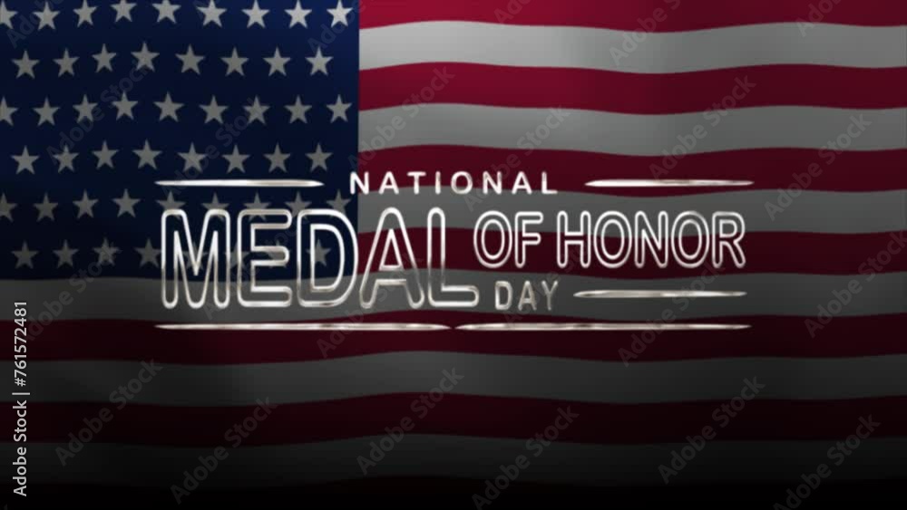 Vidéo Stock National Medal of Honor Day Text Animation with waving flag ...