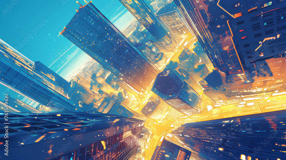 city view point of view, beautiful colorful skyscrapers Stock ...