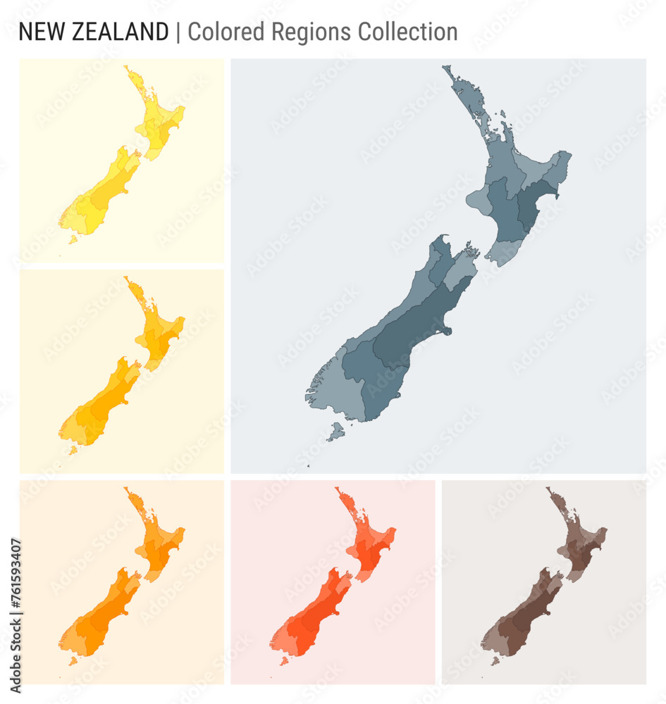 Vecteur Stock New Zealand map collection. Country shape with colored ...