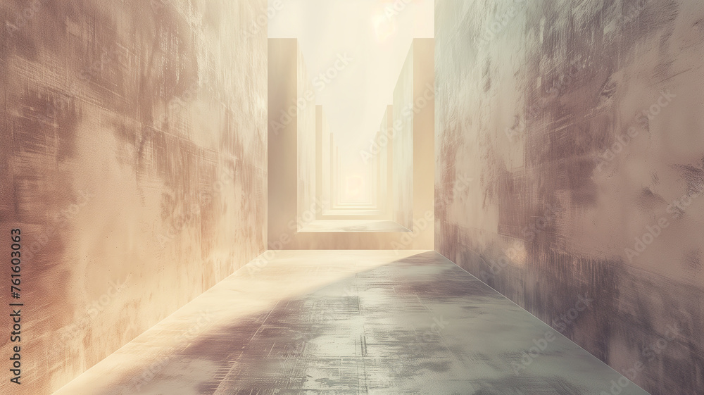 3D-rendered geometric pathway, creating a perspective of depth and ...