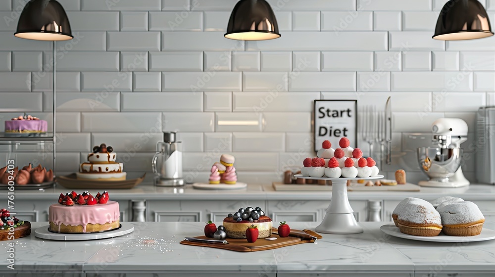 sweets, cakes, and indulgent treats displayed on a white table in a ...