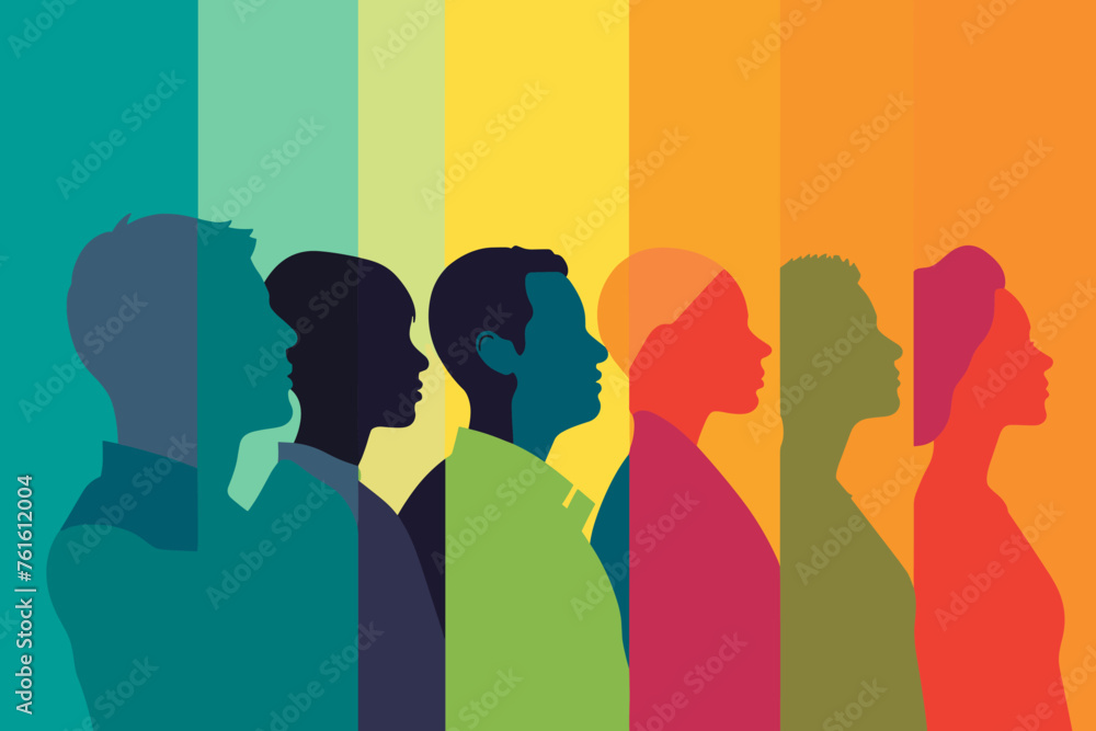 Poster Silhouette profile group of men and women of diverse culture ...