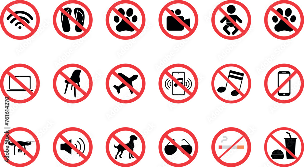 Set of Prohibited Signs, Not Allowed Sign, Not Allowed Icons vector ...