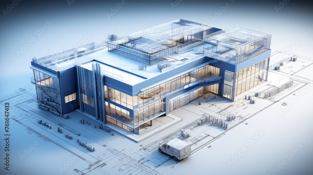 vision of architecture of a 3d model house project with blueprint Stock ...